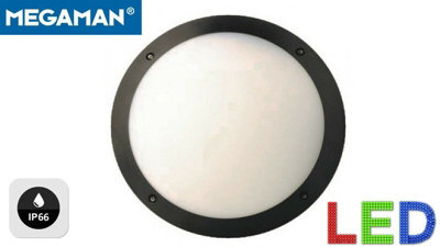 Megaman Black Ceiling Wall Bulkhead Light C/w 10.5 Megaman Led Ip66 ...