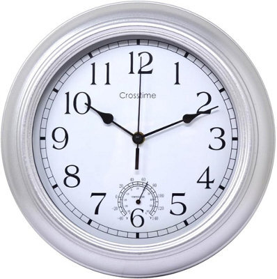 Silver Wall Clock 12 Inch Waterproof Retro Vintage Design Battery ...