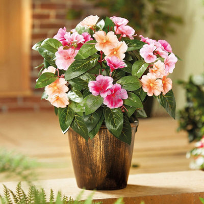 Gainsborough Artificial Potted Impatiens Plant, Realistic Busy Lizzie ...