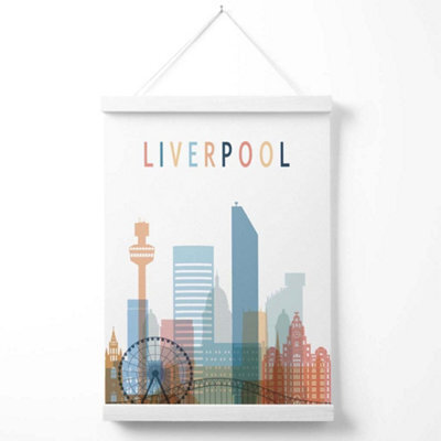 Artze Wall Art Liverpool Colourful City Skyline Art Print With White ...