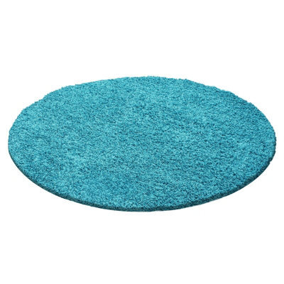 Abaseen 120Cm Teal Blue Thick Pile Soft Shaggy Modern Circluar Rug by B ...
