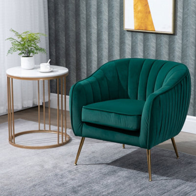 Homcom Velvet-Look Shell Shaped Chair With Thick Padded Seat, Emerald ...