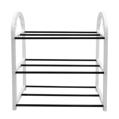 Amos 3-Tier Mini Shoe Rack Organiser - White & Black by B&Q | ufurnish.com