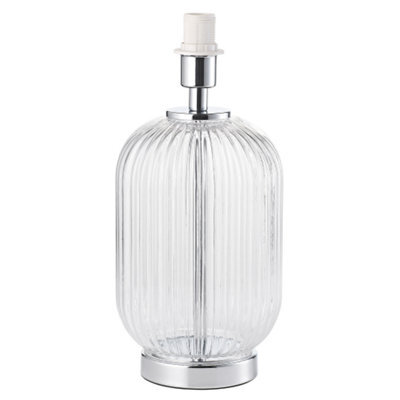 Happy Homewares Modern Tubular Clear Ribbed Glass Table Lamp Base With ...