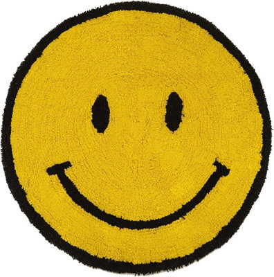 Slips Away Happy Face Round Bath Mat 100% Cotton Reversible Emoji ...