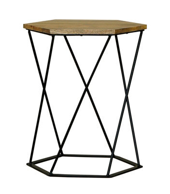 Buttercup Farm Ravi Hexagnol Lamp Table With Iron Base - Mango Wood ...