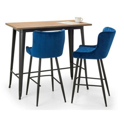 Ashfield Grafton Bar Table & 2 Luxe Blue Bar Stools by B&Q | ufurnish.com