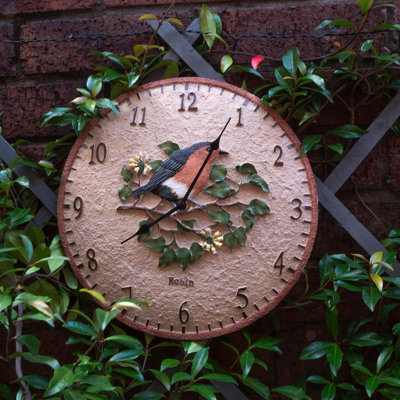 Robin Bird Design Indoor Or Outdoor Clock - Battery Powered Weather ...