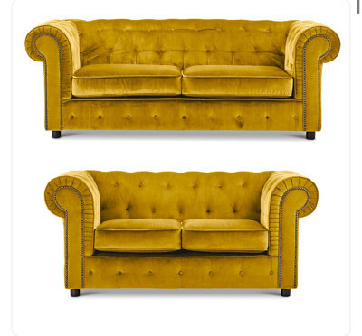 Chesterfield Mustard 3+2 / Sofa Set by B&Q | ufurnish.com