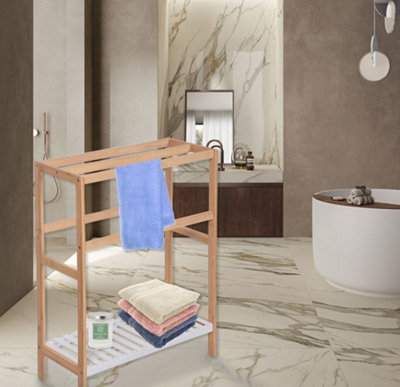 Aspect Furniture Kassi Bamboo Free Standing Towel Rack W/bottom Shelf,natural by B&Q | ufurnish.com