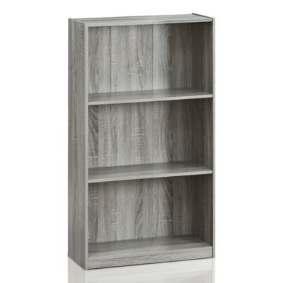 Walplus Furinno Basic 3-Tier Bookcase Storage Shelves, French Oak Grey ...