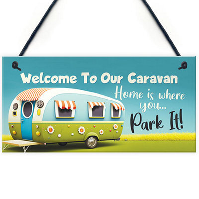 Red Ocean Novelty Style Hanging Caravan Sign - Home Is Where You Park ...