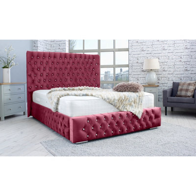 Bello Plush Bed Frame With Curved Headboard - Maroon by B&Q | ufurnish.com
