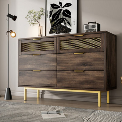 Btm Dark Brown Dresser Sideboard With 6 Drawers, Metal Handles, For ...