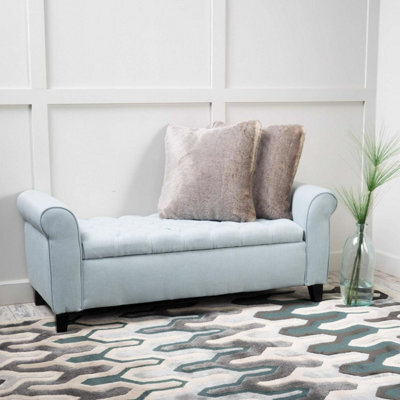 FWSTYLE Upholstered Sky Blue Window Ottoman Storage Seat Modern Storage ...
