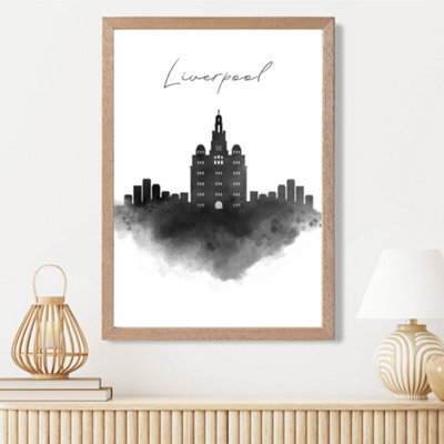 Artze Wall Art Liverpool Watercolour Skyline City Framed Print Size: A3 ...