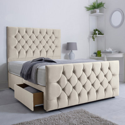 Bsspoke Maya 6Ft-Super King Divan Bed Set Cream Plush Velvet With 4 ...