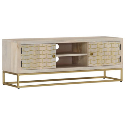 Berkfield Tv Cabinet 110X30X40 Cm Solid Bleached Wood Mango by B&Q ...