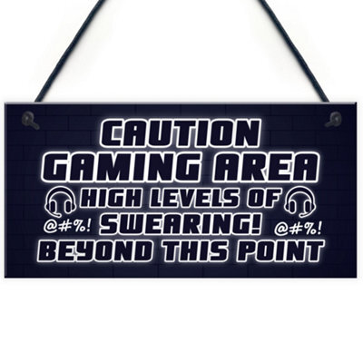 Red Ocean Funny Gaming Sign Caution Gaming Area Plaque Son Birthday ...