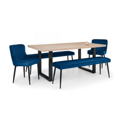 Ashfield Berwick Dining Table, 2 Luxe Low Blue Benches & 2 Luxe Blue ...