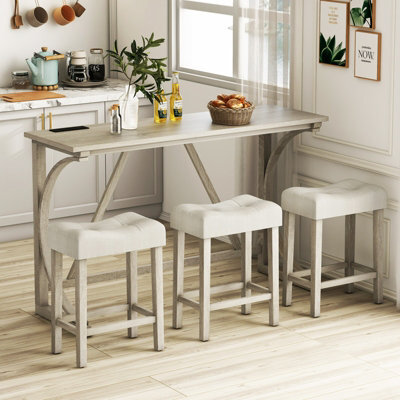 Costway 4-Piece Bar Table Set Counter Height Bistro Table And Saddle ...