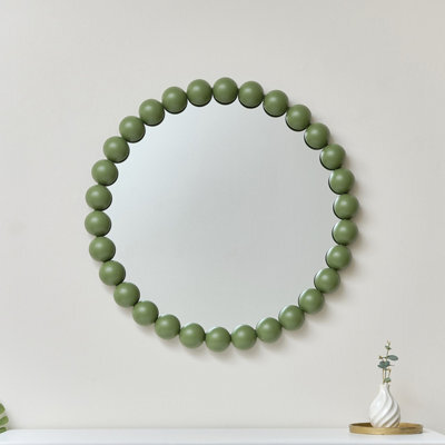 Melody Maison Large Round Olive Green Bobble Bobbin Wall Mirror 80Cm X ...
