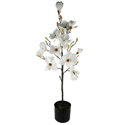 Leaf Artificial 110Cm Magnolia Artificial Tree White Potted by B&Q ...