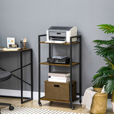 Homcom 3-Tier Printer Stand, Utility Cart, Rolling Trolley Adjustable ...