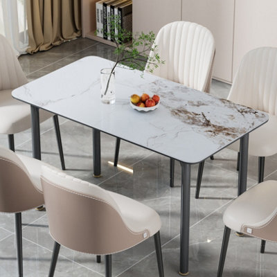 Fativo 160Cm Dining Table And Chairs Set Marble Rectangle Kitchen Table ...
