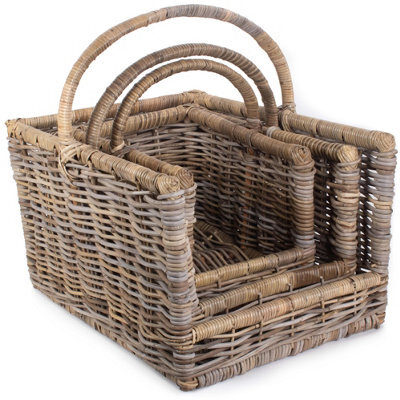 Red Hamper Ra018-020 Kubu Grey Rattan Open Ended Log Basket Set 3 by B ...