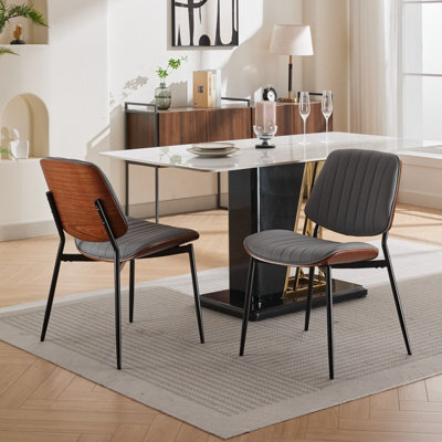 HomeTouch Set Of 2 Modern Pu Faux Leather Dining Chairs Grey Kitchen ...