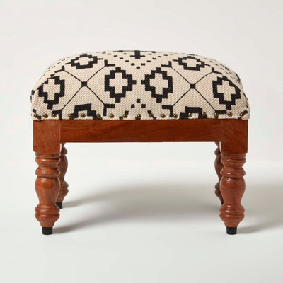 Homescapes Reva Black Geometric Footstool, 50 X 30 X 40 Cm by B&Q ...