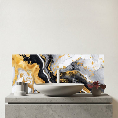 Warren Reed Designer Gold White And Black Marble Effect Glass Bathroom ...
