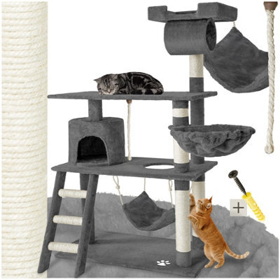 Tectake Cat Tree Marcel - 141 Cm, Sisal Cat Scratching Post - Grey by B ...