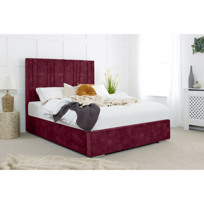 Fabio Plush Bed Frame With Lined Headboard - Maroon by B&Q | ufurnish.com