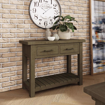 FWSTYLE 2 Drawer Console Table Solid Natural Reclaimed Pine by B&Q ...