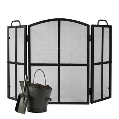 Dibor Vintage Style Blacksmith 3-Fold Fire Guard With Fireplace Coal ...