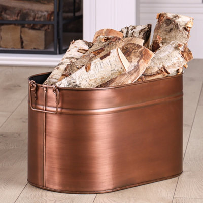 Dibor Traditional Small Copper Oval Fireside Coal & Log Storage Bucket ...