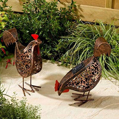 Marco Paul Solar Powered Led Hens Lights Metal Garden Animal Sculptures ...