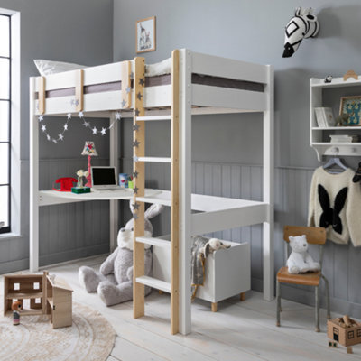 Nöa & Nani Una Highsleeper Kids Solid Wood Cabin Bed With Thom Desk In Classic White by B&Q ...