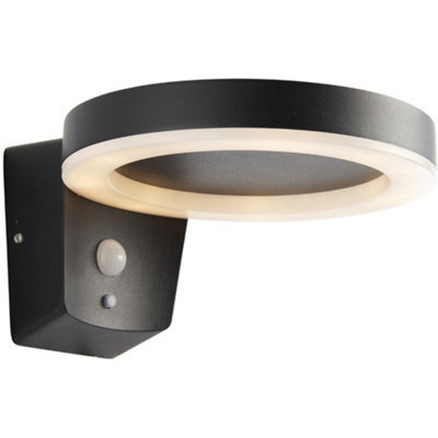 Solar Powered Outdoor Wall Light Photocell & Pir Textured Black & White ...