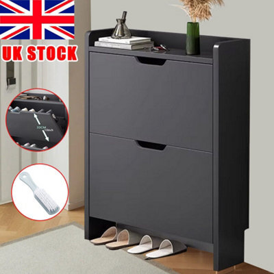 2 Drawer Shoe Rack Shoes Storage Cabinet Wooden Cupboard Organiser ...