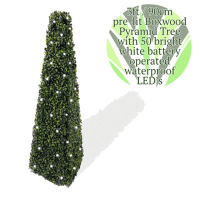 Best Artificial 3Ft Pre-Lit Pyramid Obelisk Boxwood Topiary Tree by B&Q ...
