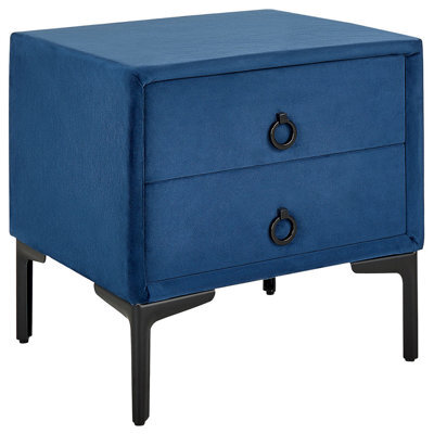Beliani 2 Drawer Bedside Table Sezanne Velvet Navy Blue by B&Q ...