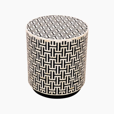 Ada End Table - Bone Inlay - L45 X W45 X H50 Cm - Black & White by B&Q | ufurnish.com