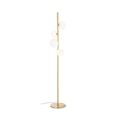 Ideal Lux Perlage 4 Light Multi Arm Floor Lamp Brass, In-Built Switch ...