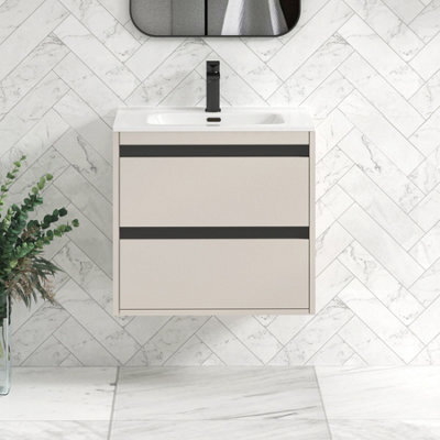 Royal Bathrooms Orion 600mm Beige 2 Drawer Wall Hung Vanity Unit With ...