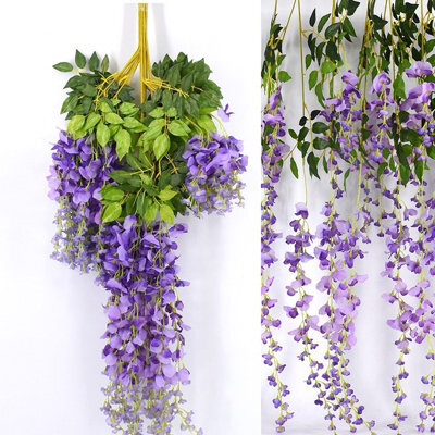 Living And Home Set Of 12 Artificial Hanging Flowers Wisteria Vine ...