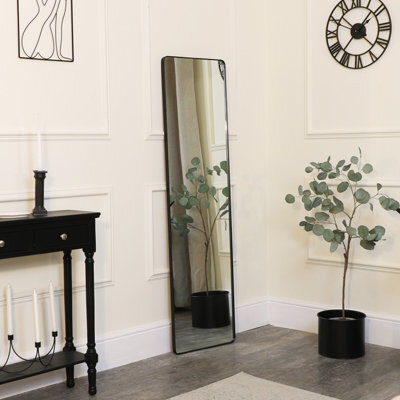Melody Maison Tall Brushed Black Thin Framed Wall Mirror / Leaner ...