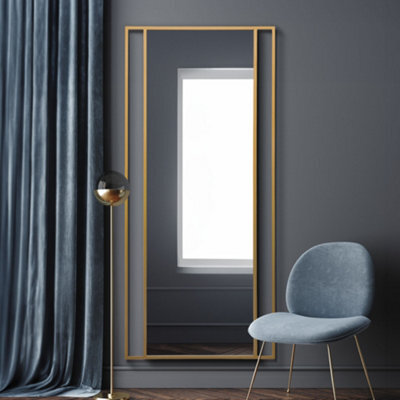 "Mirroroutlet Slim Fenestra - Gold Modern Wall And Leaner Mirror 79"" X ...